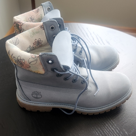 Timberland | Shoes | Timberland Pastel Blue Boots With Floral Accent ...
